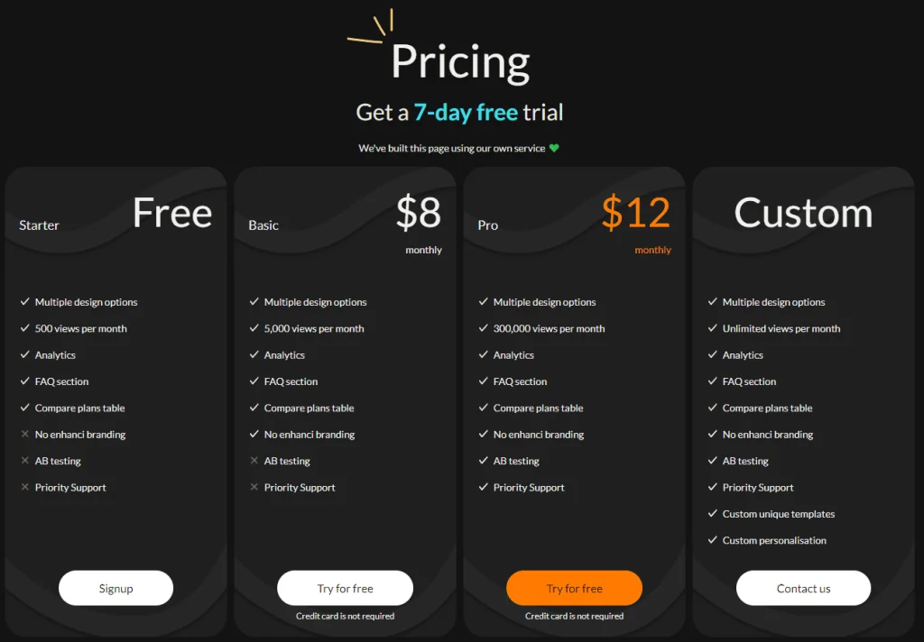6 Best Pricing Table Creators to Use Free in 2024 | Pitiya